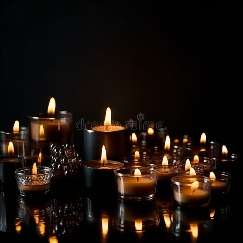 Many Different Burning Candles on a Black Background, a Background of ...