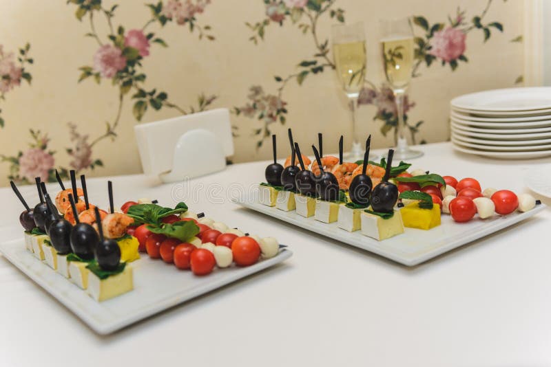 Many Different Canapes on Two Rectangular Plates Stock Image - Image of ...