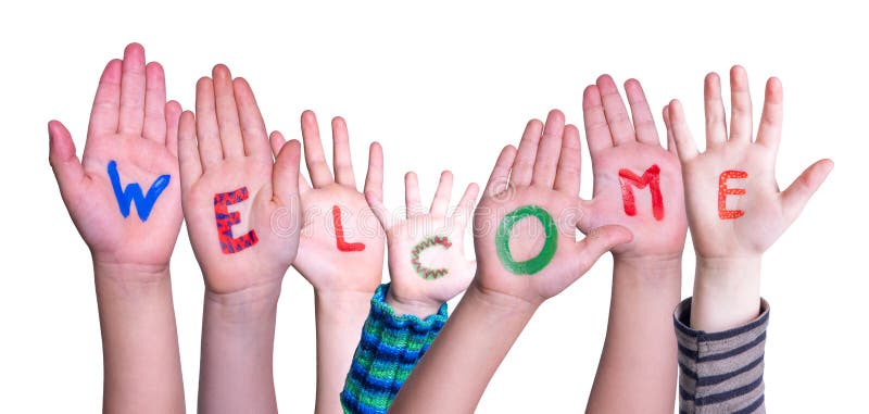 Many Different Children Hands Building Word Welcome, Isolated ... Many Different Children Hands Building Word Welcome, Isolated ...
