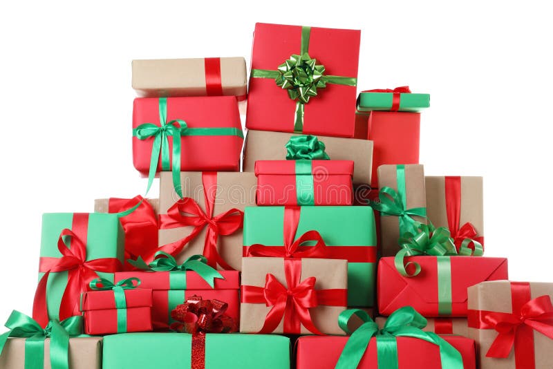 Many Different Christmas Gift Boxes Isolated Stock Image - Image of ...