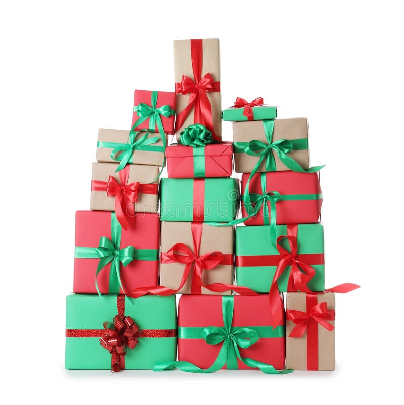 Many Different Christmas Gift Boxes on White Stock Image - Image of ...
