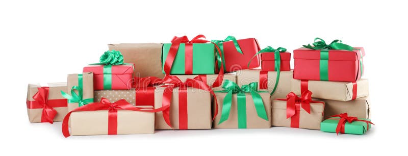 Many Different Christmas Gift Boxes Isolated Stock Photo - Image of ...