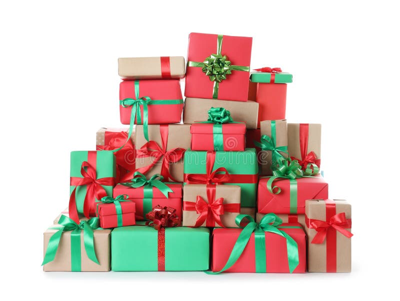 Many Different Christmas Gift Boxes on White Stock Photo - Image of ...
