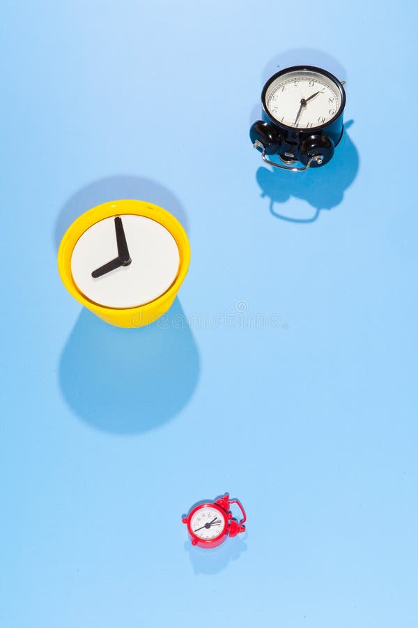 Many Different Clocks on a Blue Background Stock Photo - Image of color ...