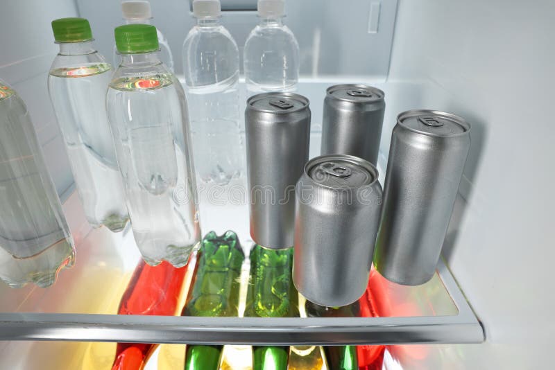 Many Different Cold Drinks in Refrigerator, Closeup Stock Image - Image ...