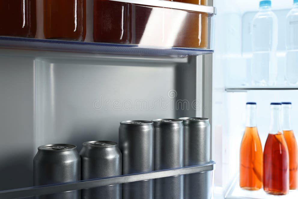 Many Different Cold Drinks in Refrigerator, Closeup Stock Image - Image ...