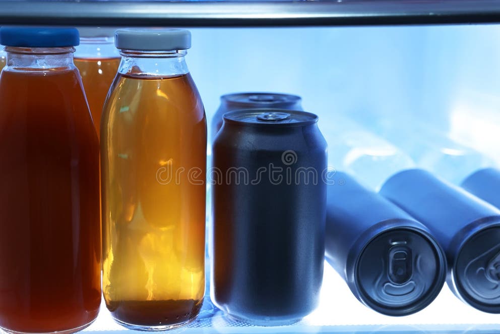 Many Different Cold Drinks in Refrigerator, Closeup Stock Image - Image ...