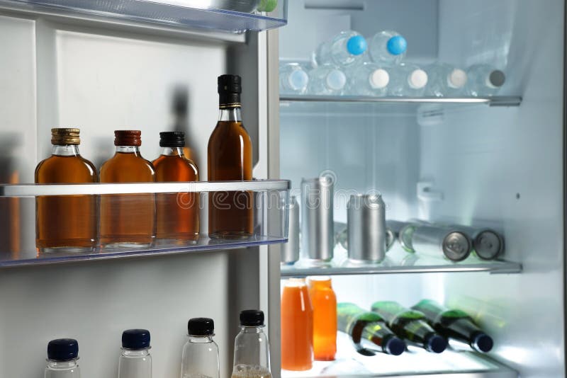Many Different Cold Drinks in Refrigerator, Closeup Stock Image - Image ...