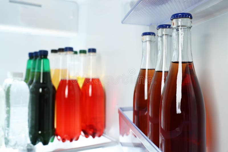 Many Different Cold Drinks in Refrigerator, Closeup Stock Photo - Image ...