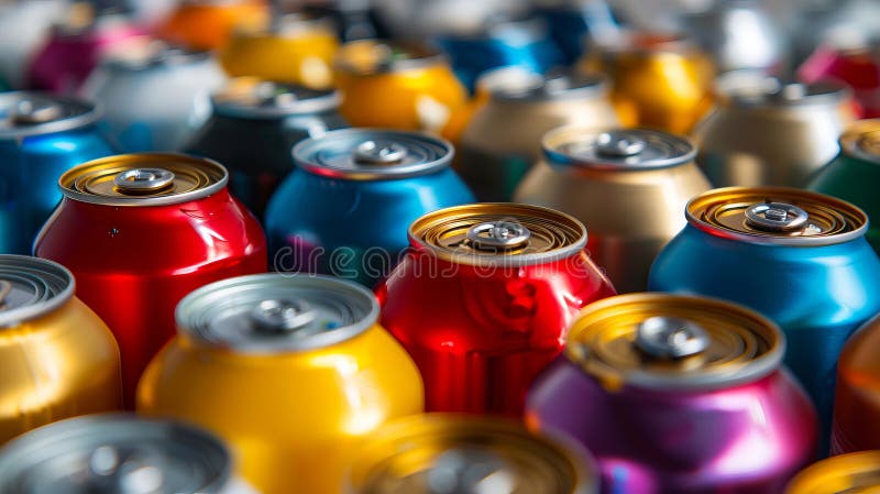 Many Different Colored Cans of Soda are Shown Stock Photo - Image of ...