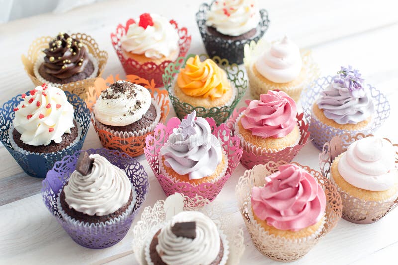 Many Different Colored Cupcakes Stock Photo - Image of dessert, cake ...