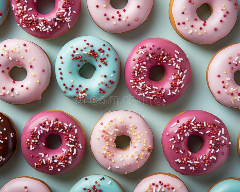 Many Different Colored Donuts on a Blue Background Stock Illustration ...