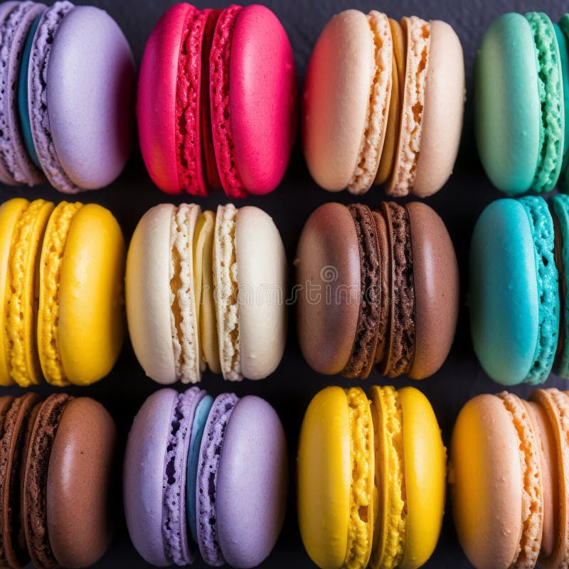 Many Different Colored Macarons are Arranged in a Row Stock Photo ...