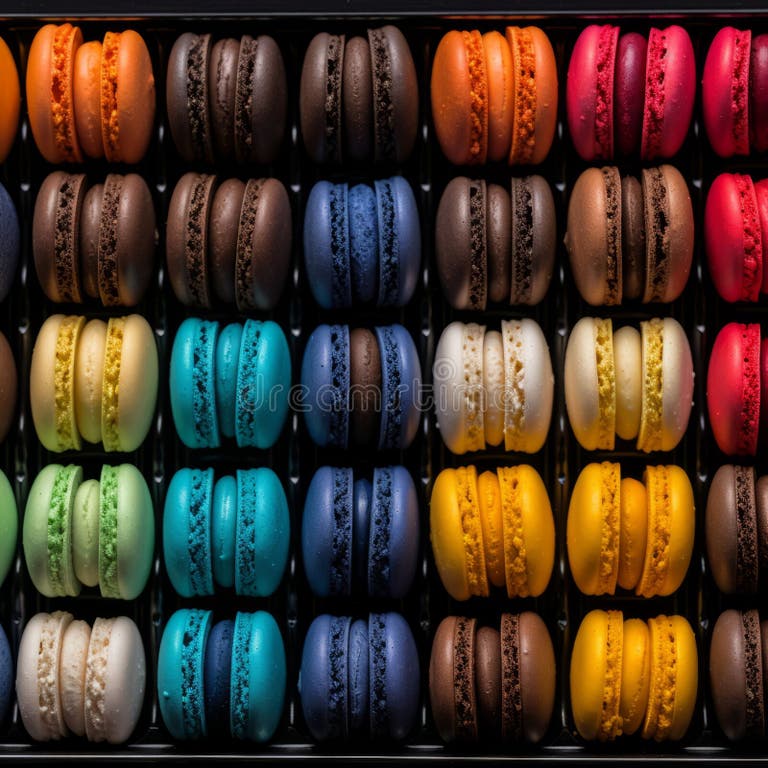 Many Different Colored Macarons in a Black Box Stock Image - Image of ...
