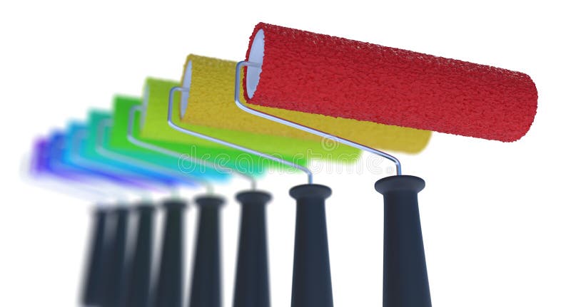 Many Different Colored Paint Rollers. 3D Rendered Illustration. Stock ...