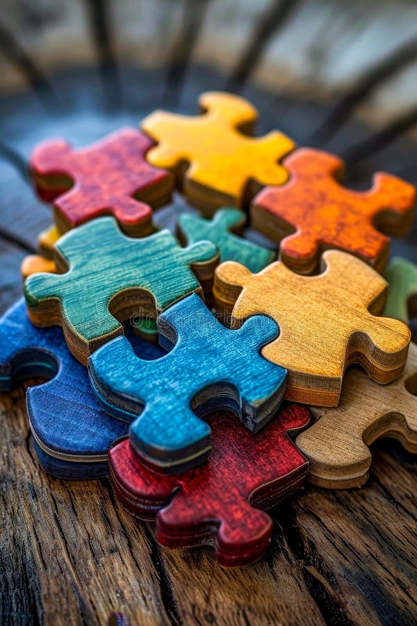 Many Different Colored Puzzle Pieces are on Table they are All Put ...