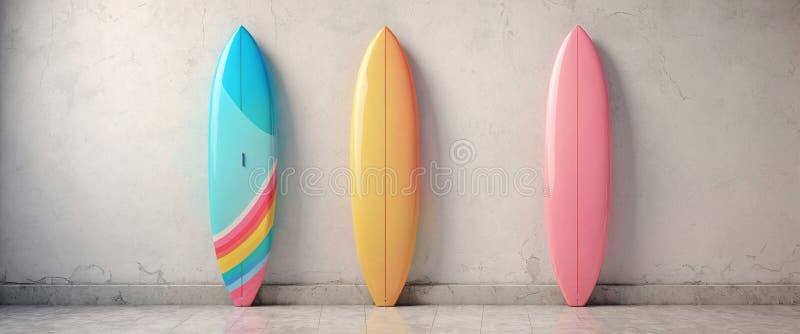 Many Different Colored Surfboards Standing in a Row on a Wooden Wall ...