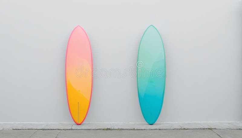 Many Different Colored Surfboards Standing in a Row on a Wooden Wall ...