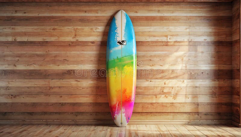 Many Different Colored Surfboards Standing in a Row on a Wooden Wall ...