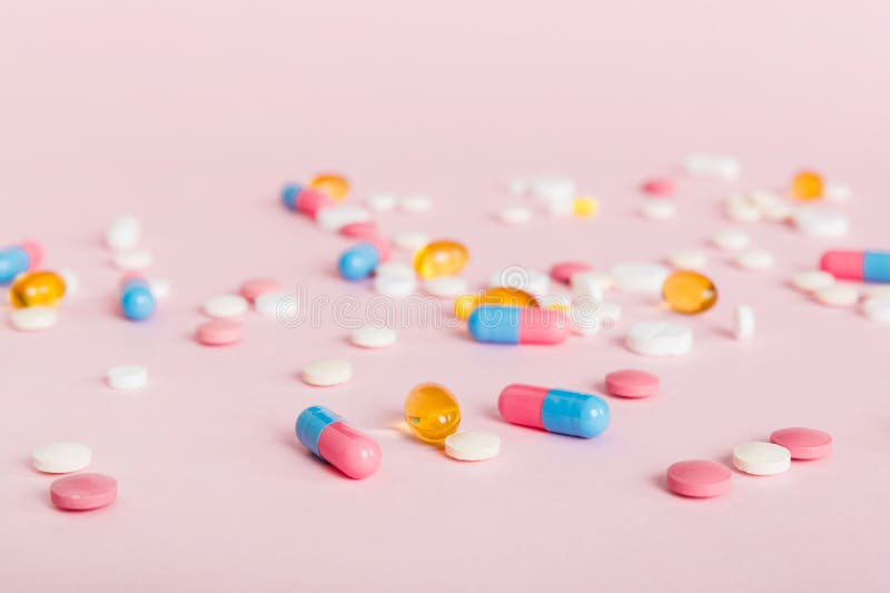 Many Different Colorful Medication and Pills Perspective View. Set of ...