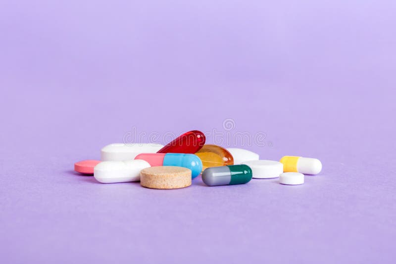 Many Different Colorful Medication and Pills Perspective View. Set of ...