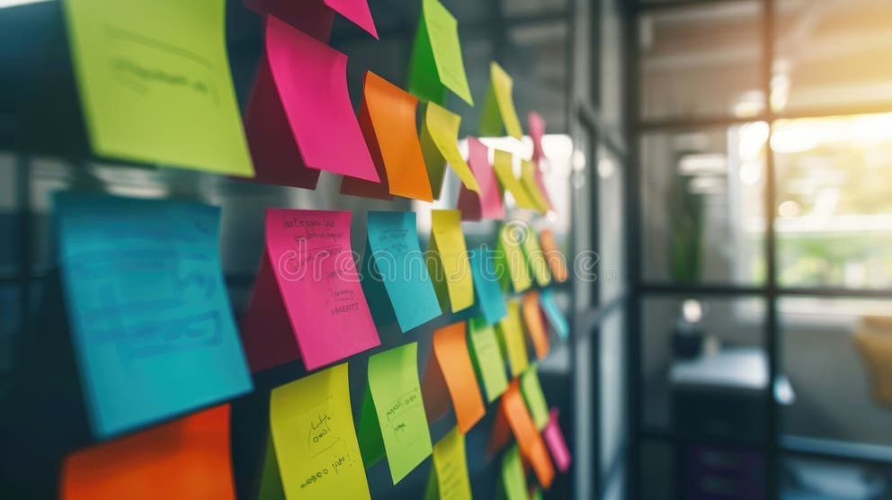 Many Different Colorful Sticky Notes on Wall in Office. Office Work or ...