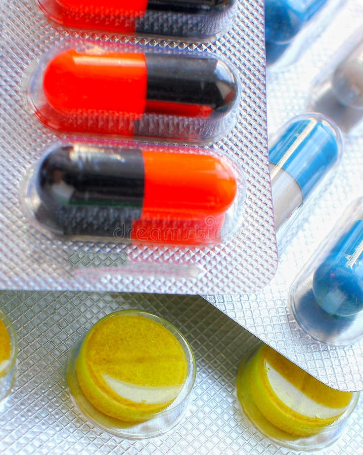 Many Different Colorful Tablets in Strips. Medications Stock Image ...