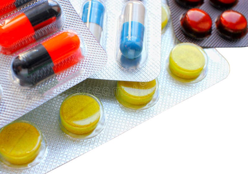 Many Different Colorful Tablets in Strips. Medications Stock Image ...