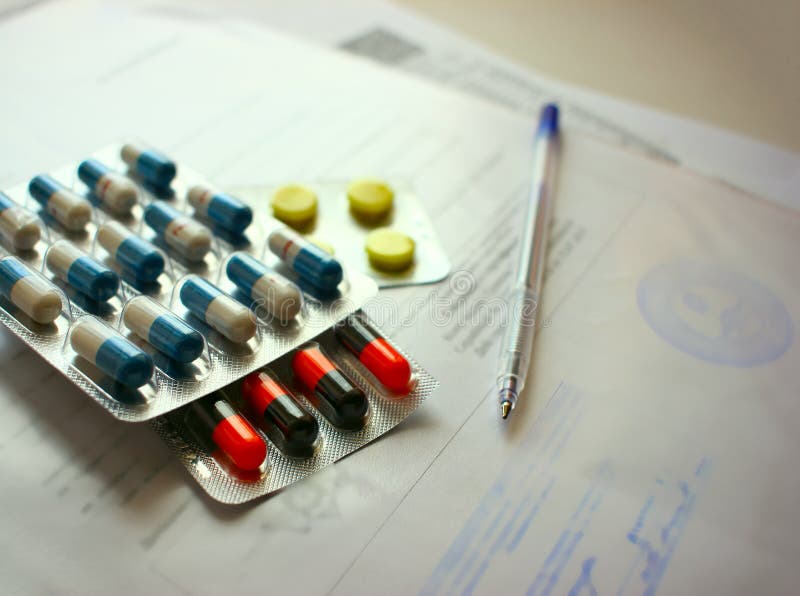 Many Different Colorful Tablets in Strips. Medications Stock Photo ...