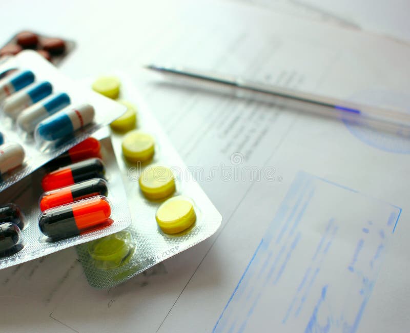 Many Different Colorful Tablets in Strips. Medications Stock Photo ...