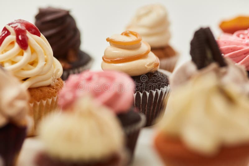 Many Different Cupcakes with Toppings and Decorations Stock Image ...