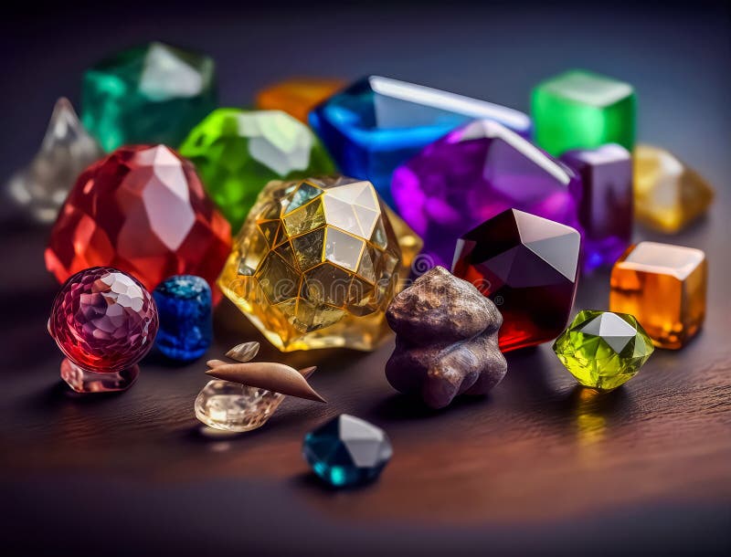 Many Different Coloured Gemstones on a Dark Table Created with ...
