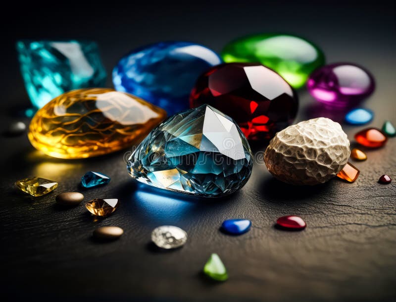 Many Different Coloured Gemstones on a Dark Table Created with ...