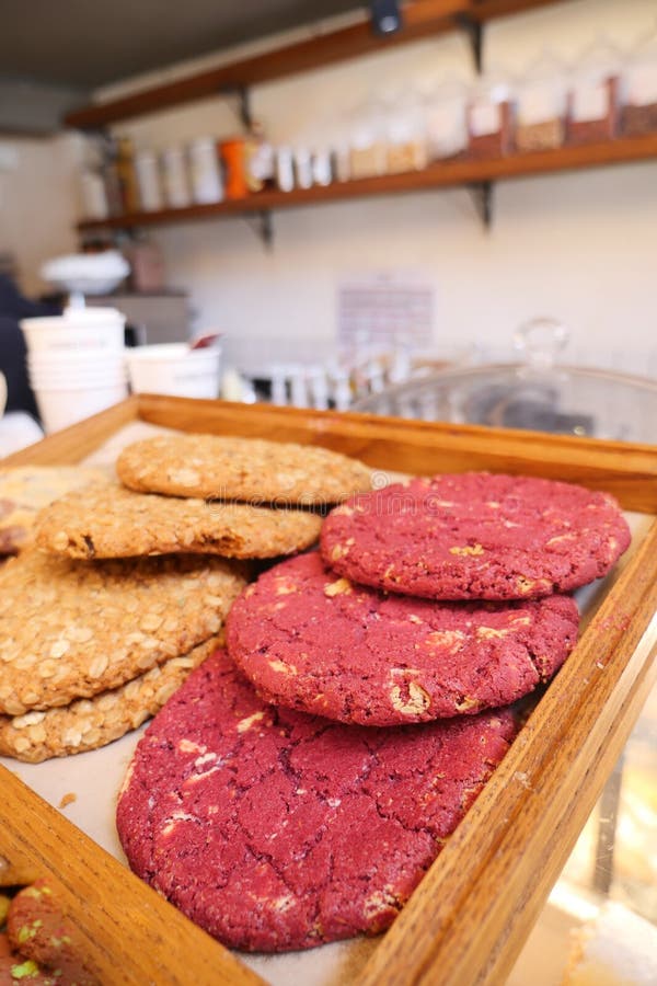 Many Different Cookies on Trays Display Bakery Cafe Stock Photo - Image ...