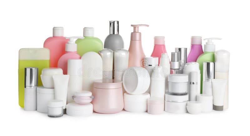 Many Different Cosmetic Products on White Background Stock Photo ...