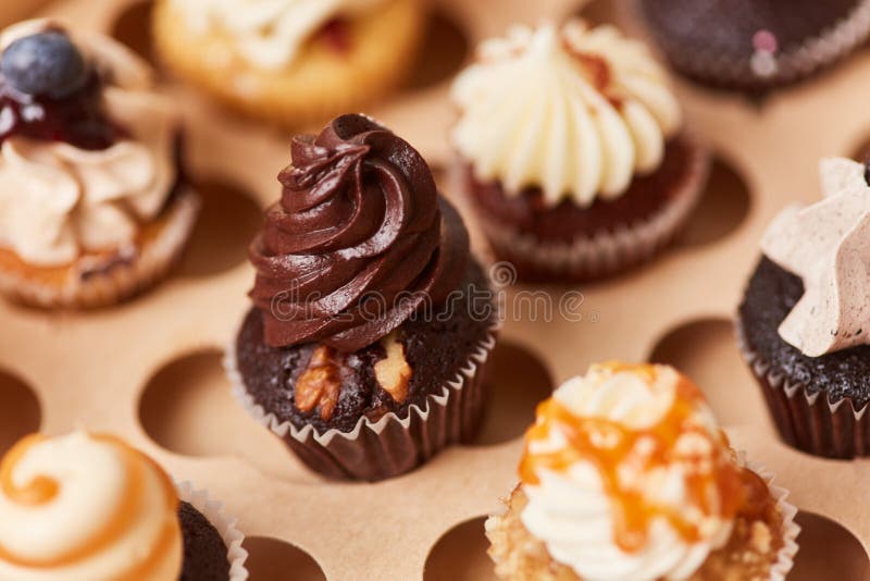 Many Different Cupcakes with Toppings and Decorations Stock Image ...