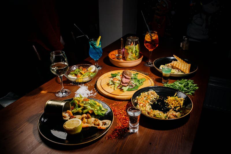 Many Different Delicious Dishes on the Table. Various Snacks and ...