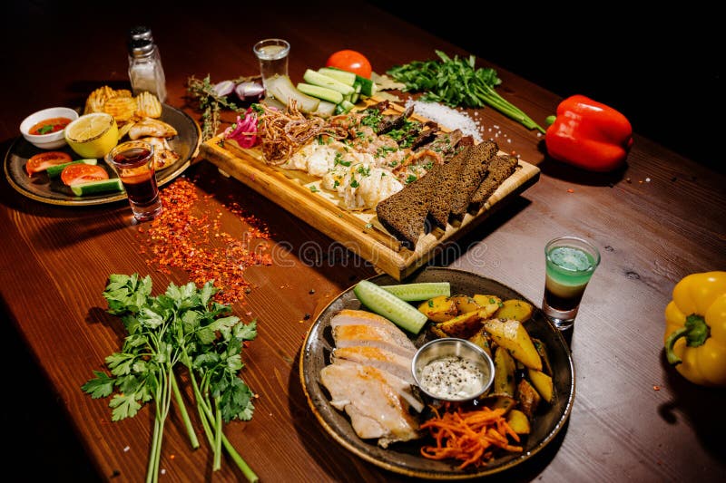 Many Different Delicious Dishes on the Table. Various Snacks and ...