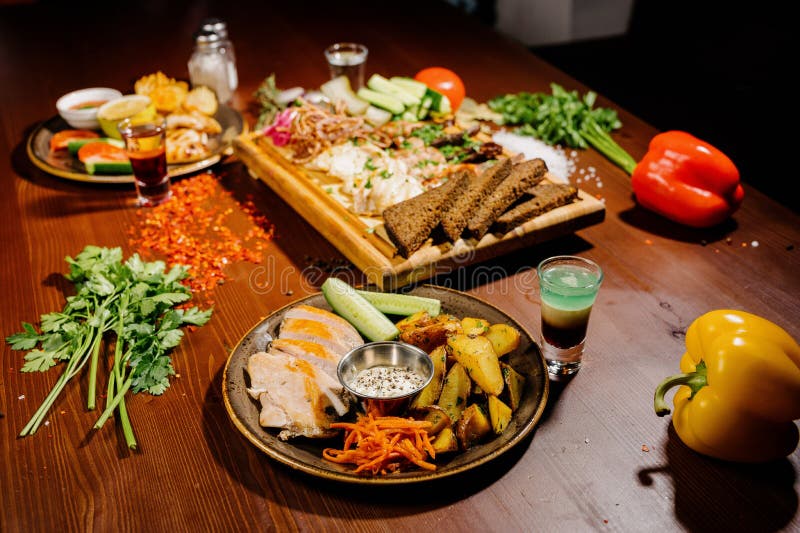 Many Different Delicious Dishes on the Table. Various Snacks and ...