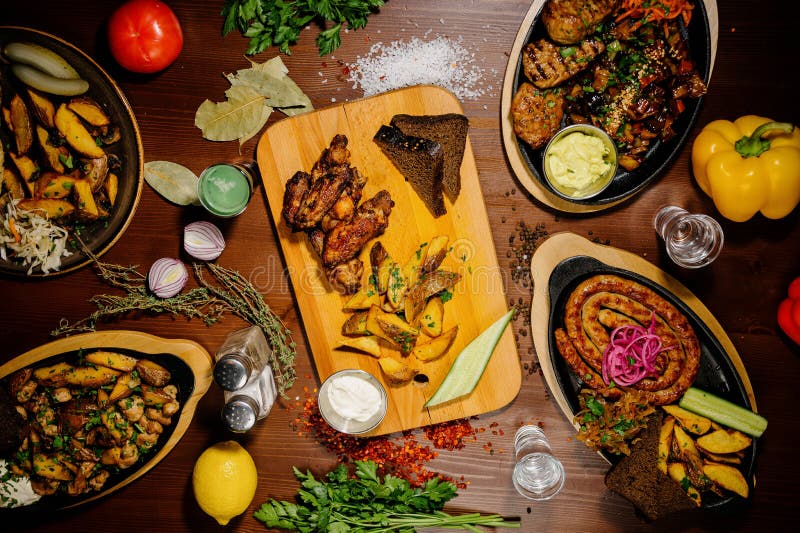 Many Different Delicious Dishes on the Table. Various Snacks and ...