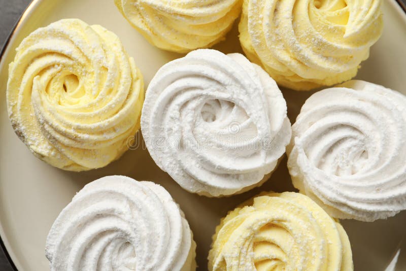 Many Different Delicious Zephyrs on Plate, Top View Stock Image - Image ...