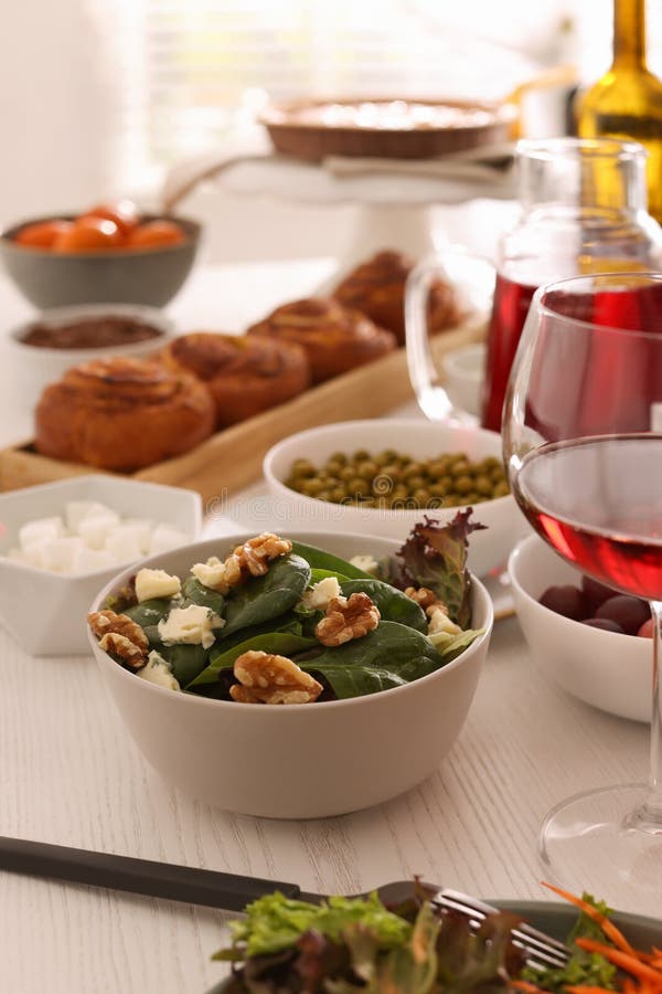 Many Different Dishes Served on Buffet Table for Brunch Stock Image ...