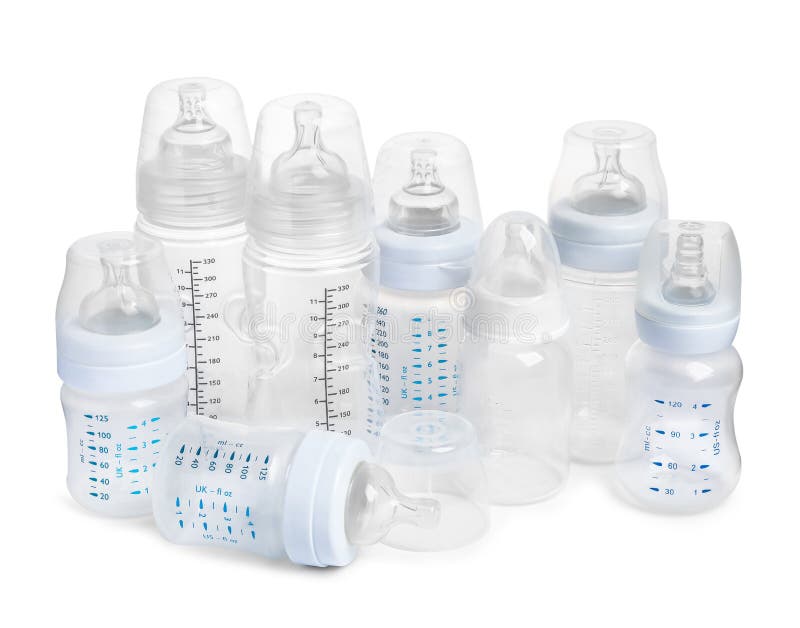 One Empty Feeding Bottle for Baby Milk Isolated on White Stock Image ...