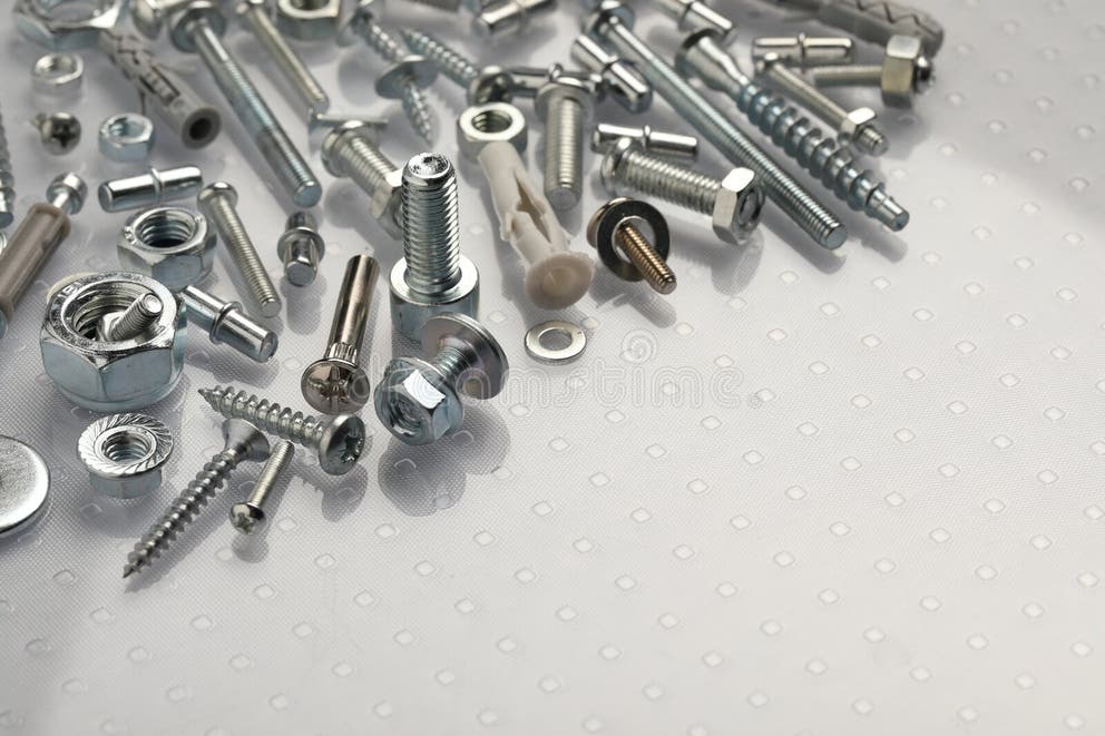 Many Different Fasteners on Plastic Surface, Closeup. Space for Text ...