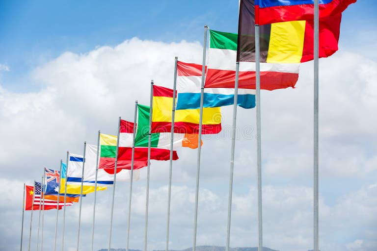 Many Different Flags Waving on the Wind Stock Photo - Image of asia ...