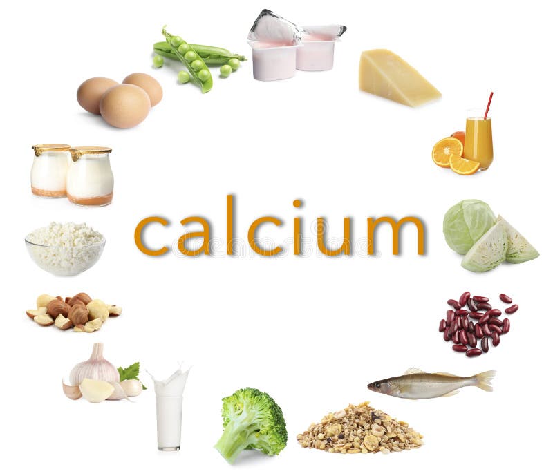 Many Different Fresh Products Containing Calcium on White Background ...