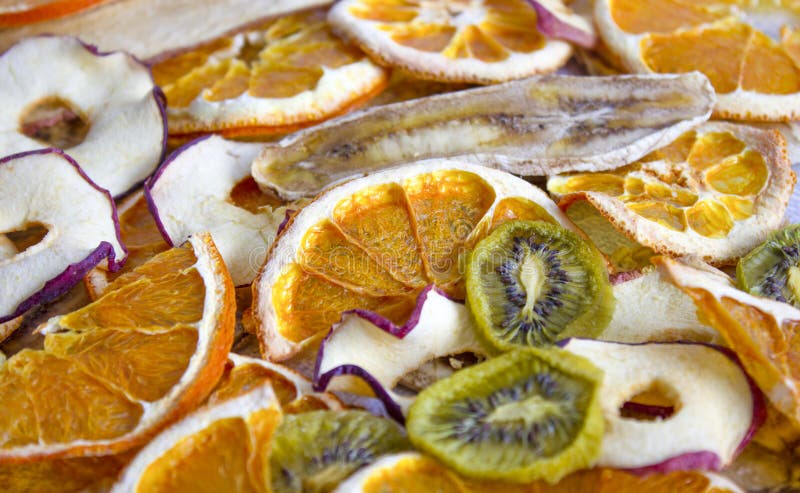 Many Different Fruit Chips, Close Up.Healthy Snack Stock Image - Image ...