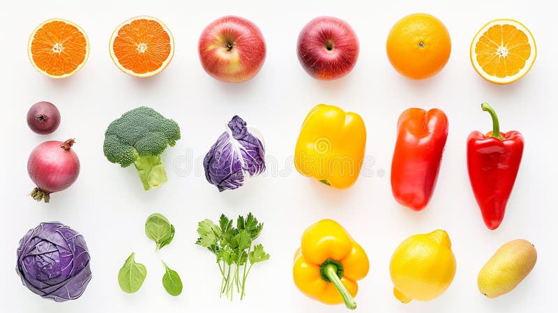 Many Different Fruits and Vegetables Arranged in a Row Stock ...