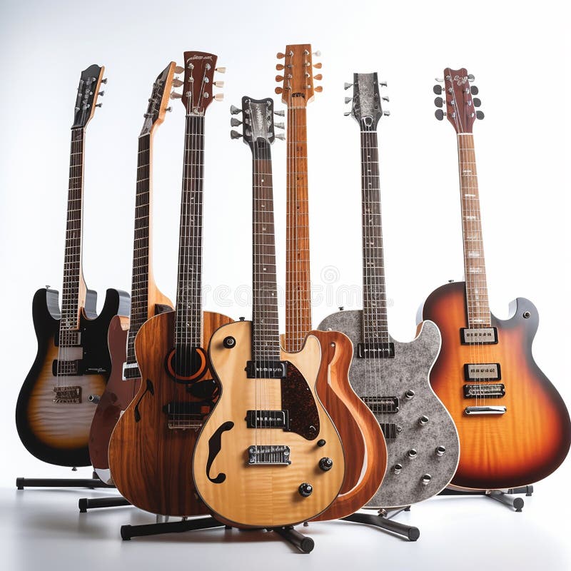 Many Different Guitars Isolated on White, Beautiful Background with ...