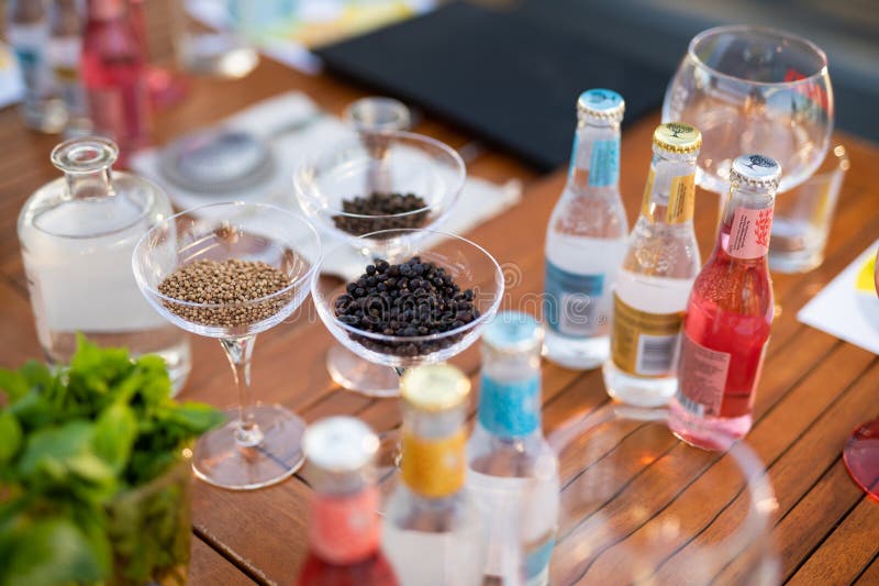 Many Different Ingredients on the Bartender S Table for Making ...